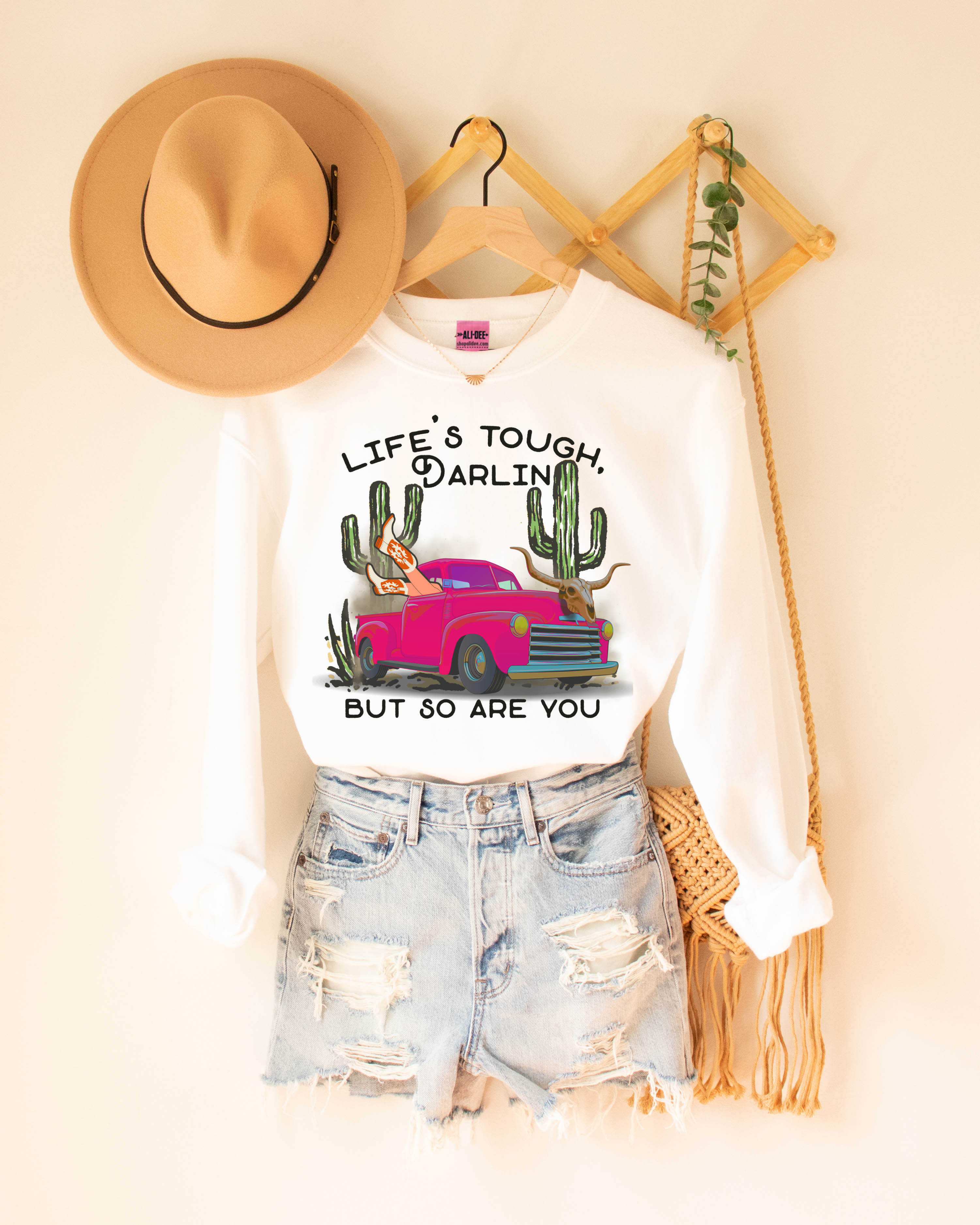 Life's Tough Darlin Graphic Sweatshirt - White – Ali Dee Wholesale