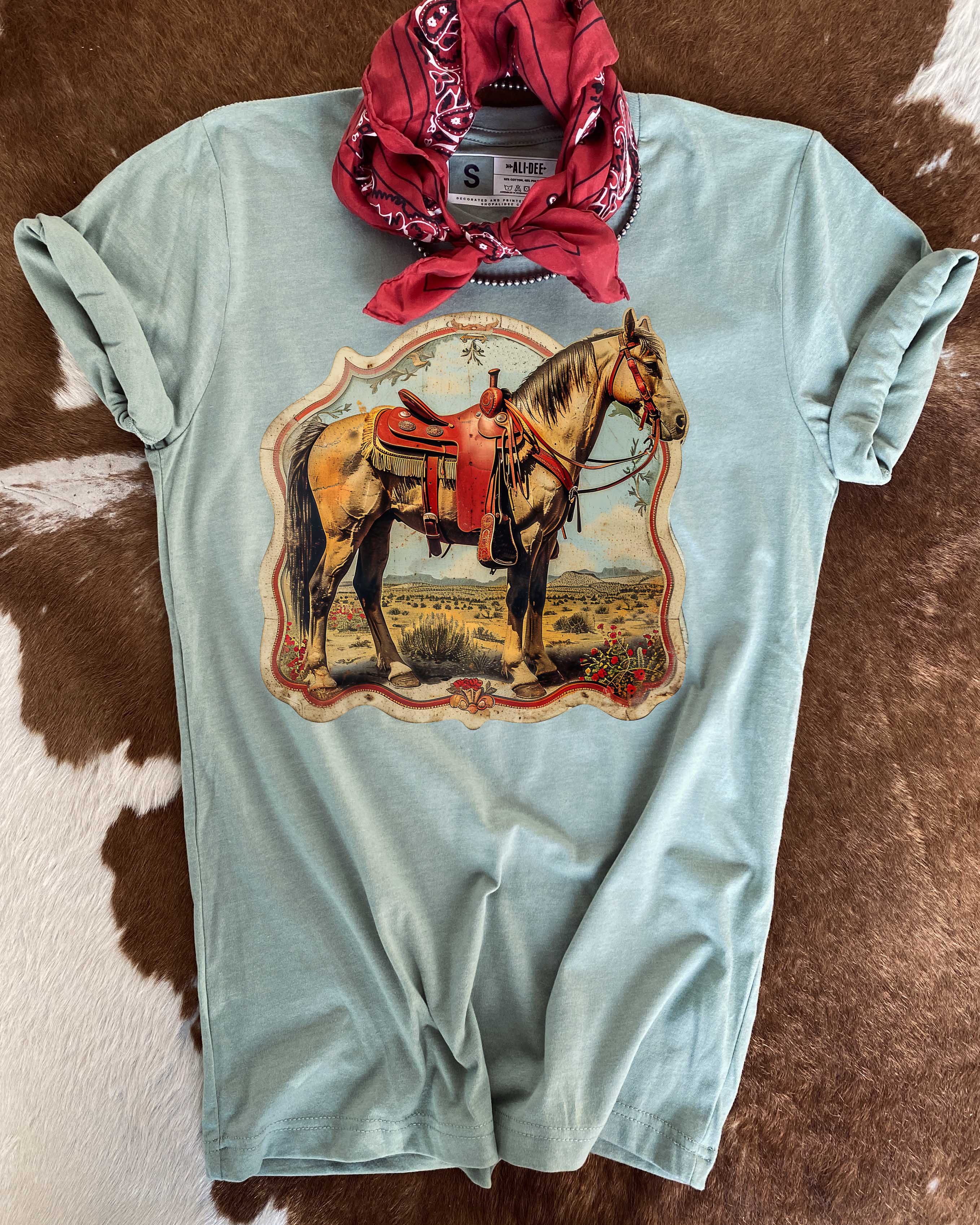 Fancy Horse Graphic Tee - Heather Sage – Ali Dee Wholesale