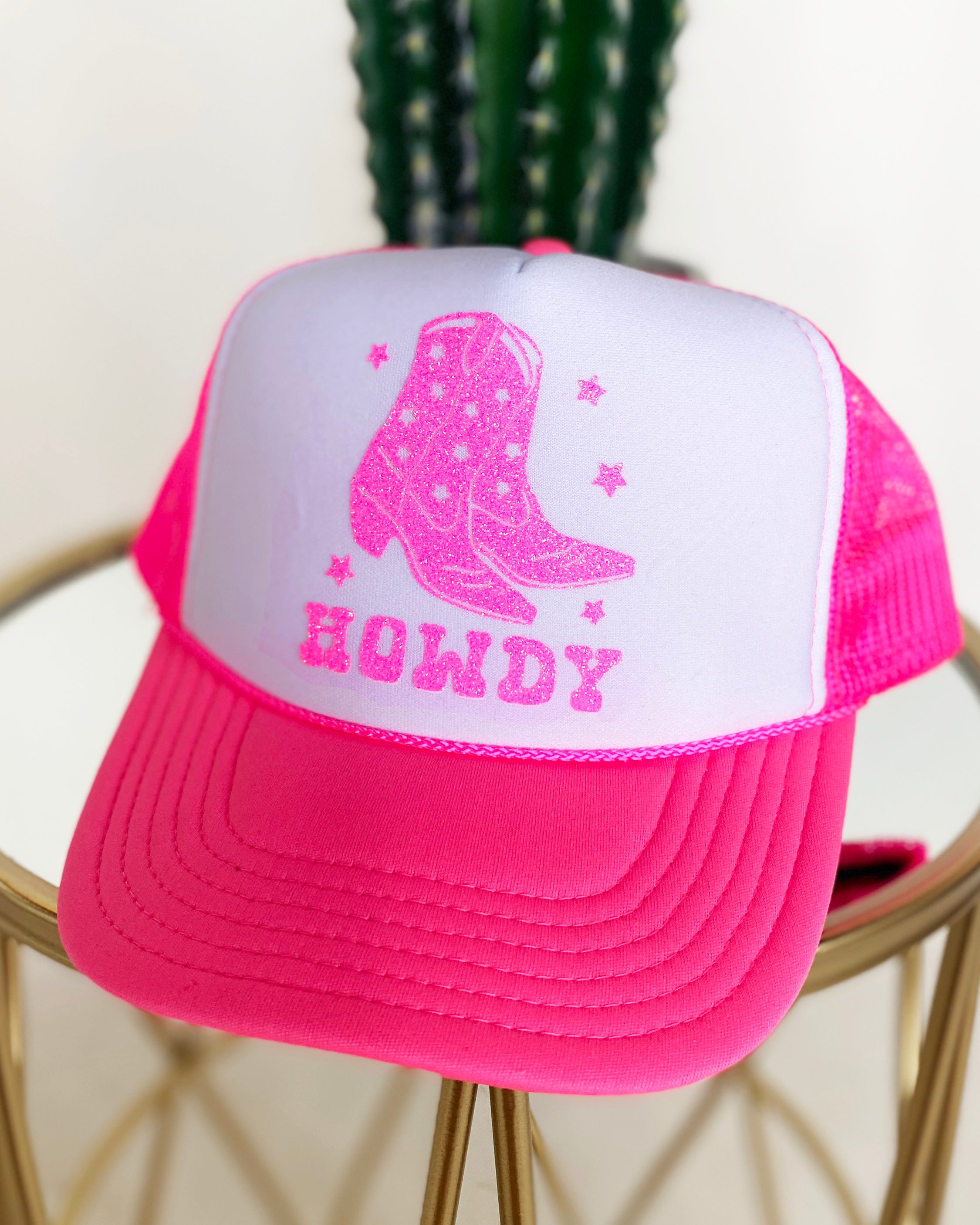 Howdy Boots Glitter Wholesale Trucker Hat by Ali Dee - Pink and White ...