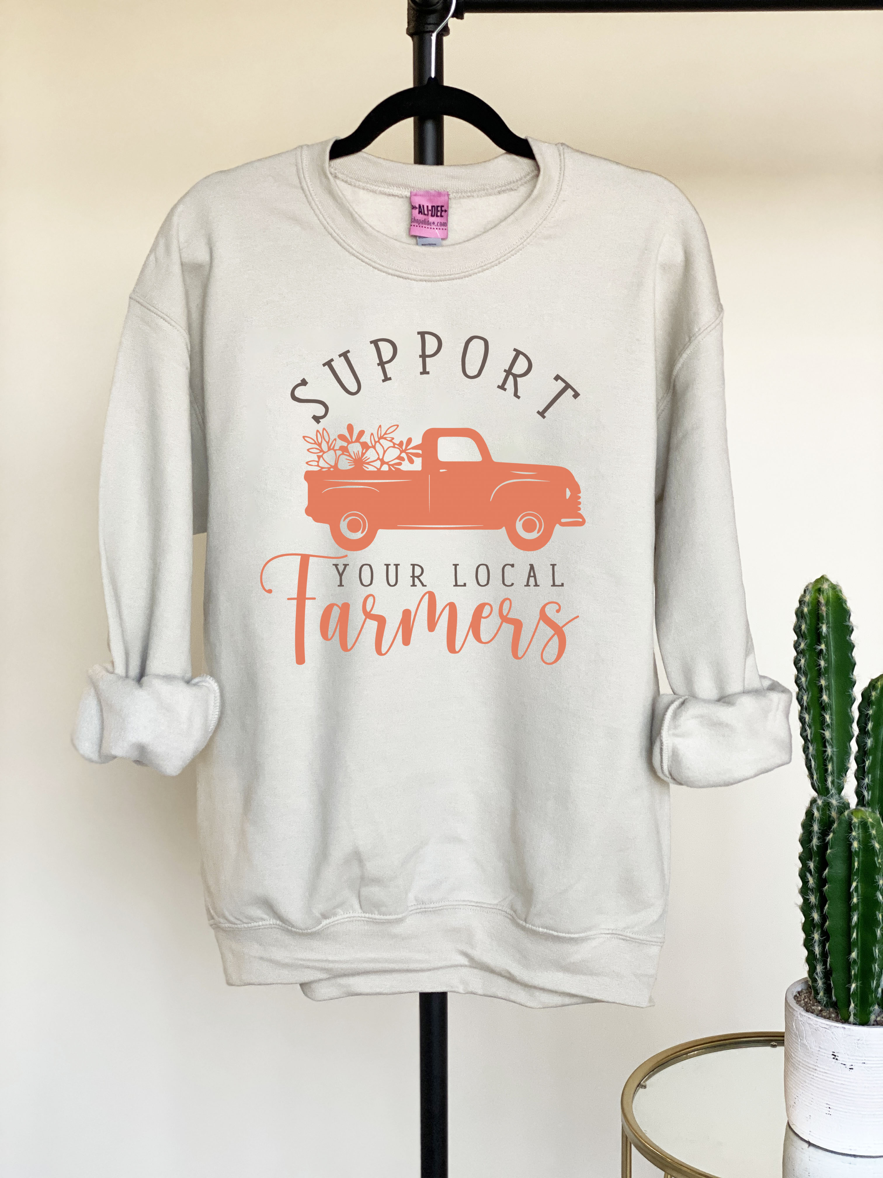 Support Your Local Farmers Graphic Sweatshirt - Sand – Ali Dee Wholesale